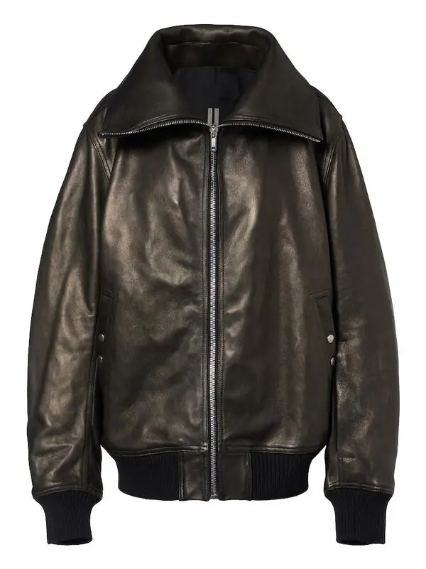 Rick Owens Leather Bomber Jacket - Black