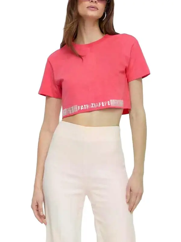Patrizia Pepe Logo Rhinestone T-shirt - Pink