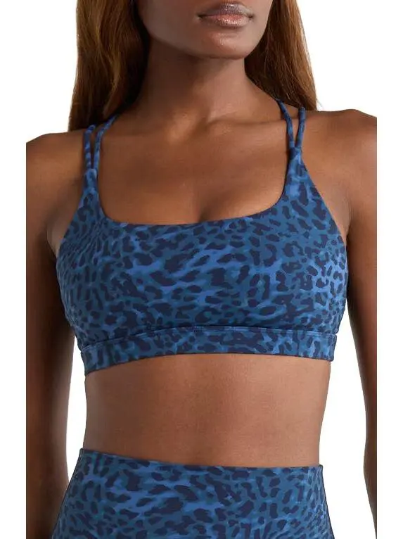 MPG Leopard Print Strappy Sports Bra - Navy Blazer Leopard