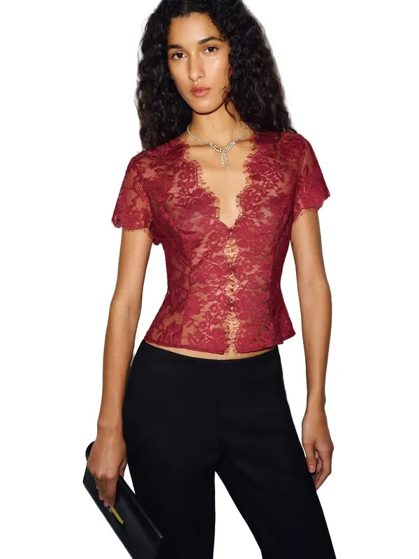 REFORMATION Eugenie Lace Top - Red