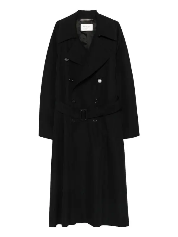 Saint Laurent Wool Long Coat - Black