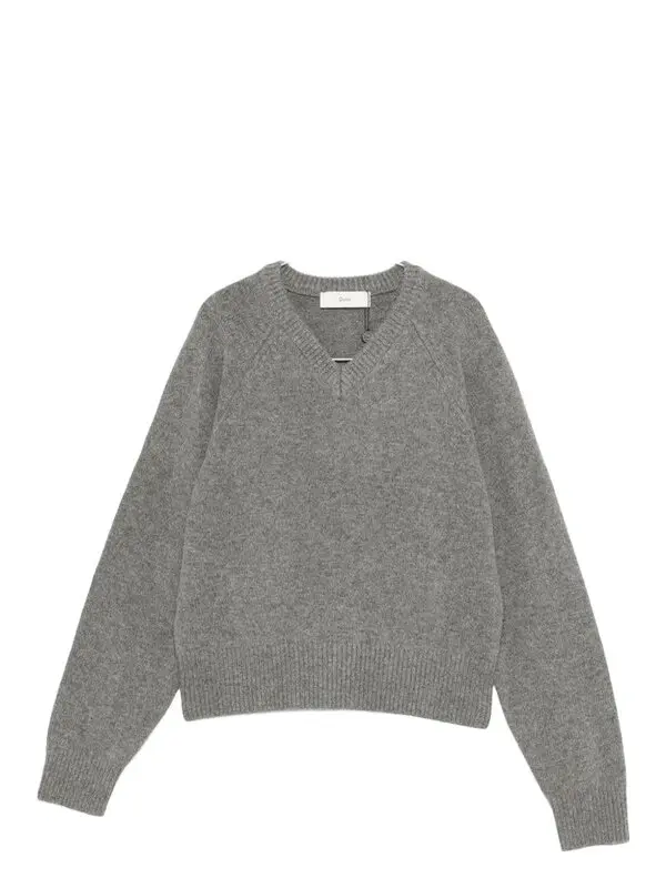 DUNST Wool V-neck Sweater - Grey