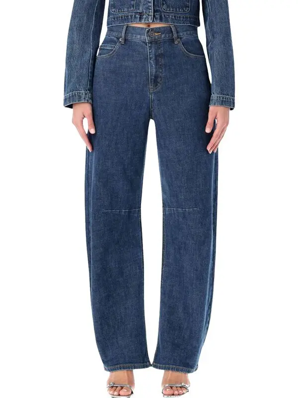 SELF-PORTRAIT High-waisted Barrel-leg Jeans - Blue