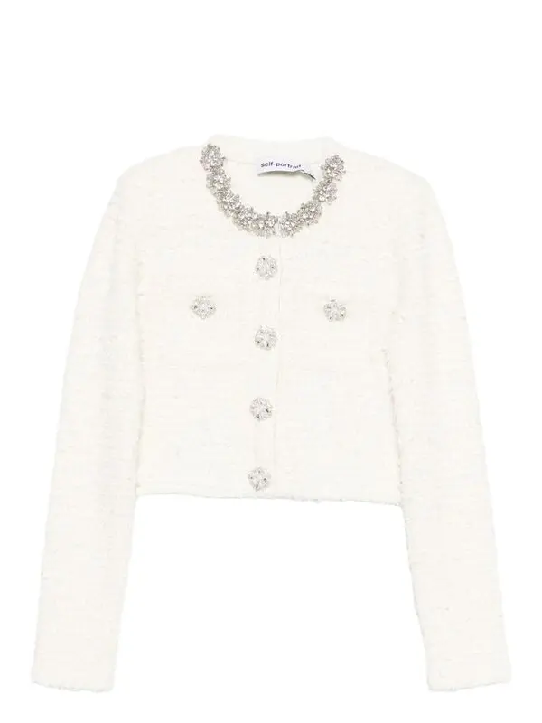 SELF-PORTRAIT Crystal Embellished Bouclé Cardigan - Beige