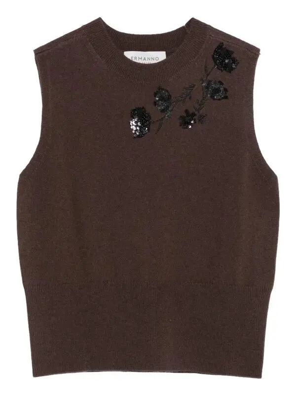 ERMANNO FIRENZE Embroidered Vest - Brown