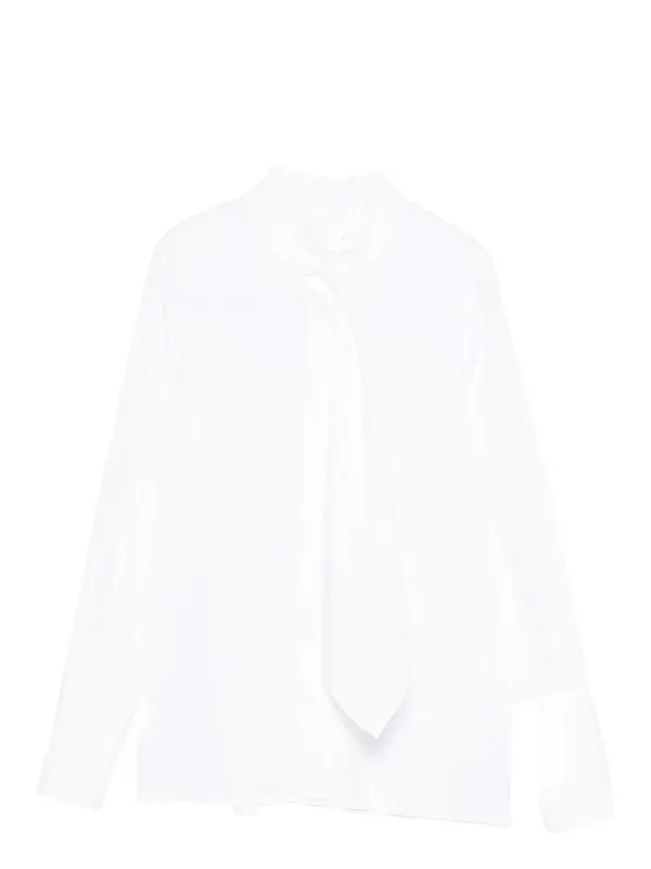 TRAME AUREE Cotton Tie-neck Shirt - White