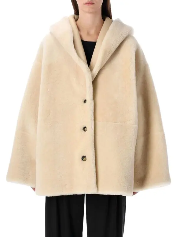 Alberta Ferretti Reversible Hooded Shearling Jacket - Beige