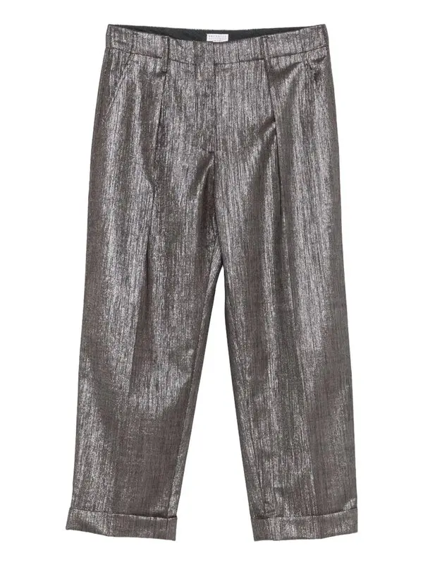 Brunello Cucinelli Wool Blend Metallic Trousers - Silver