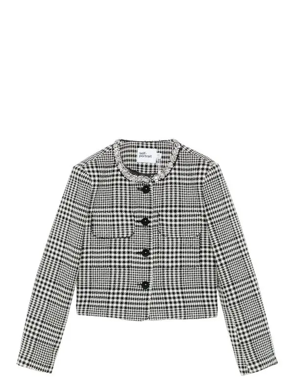 SELF-PORTRAIT Checked Wool Blend Jacket - Black