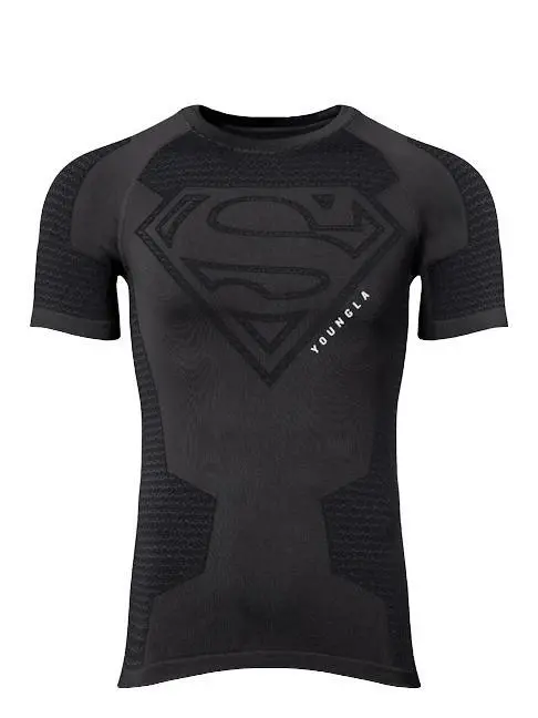 YOUNGLA X Superman Compression Tee Shirt - Charcoal
