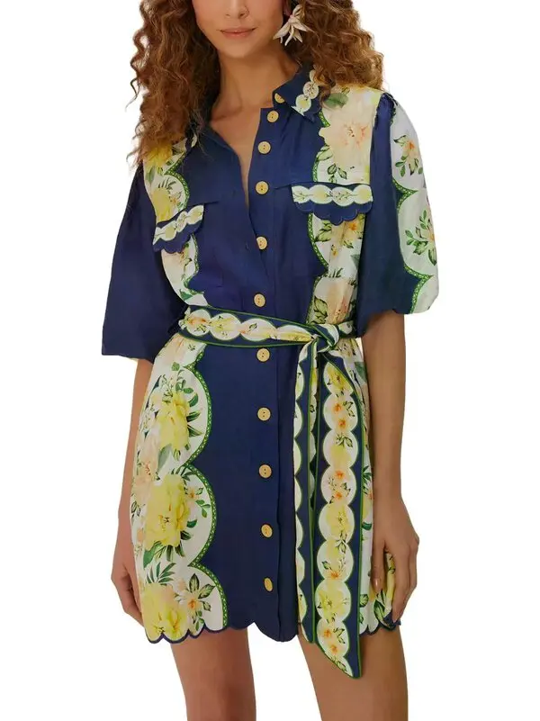 Farm Rio Floral Garden Mini Dress - Blue