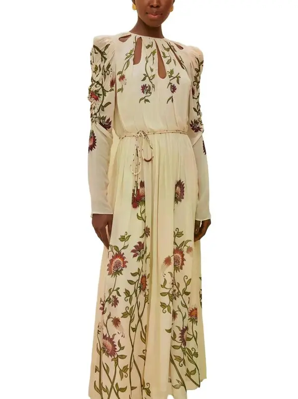 Farm Rio Cut-out Floral Maxi Dress - Neutrals