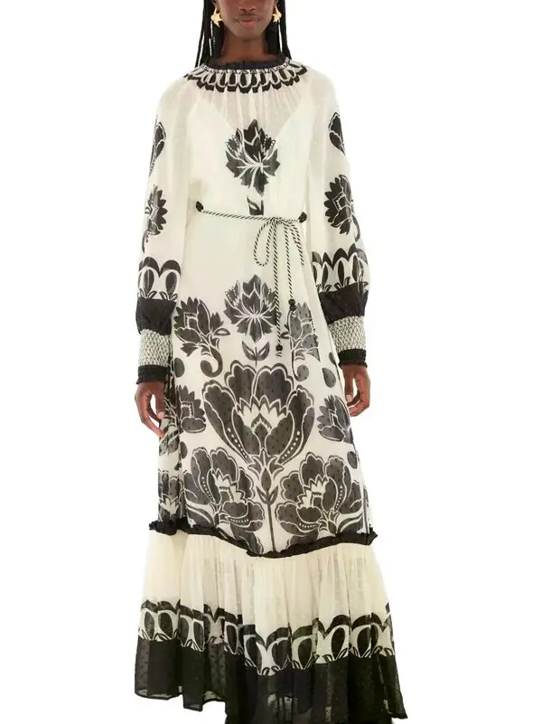 Farm Rio Floral Arabesque Tie Maxi Dress - White