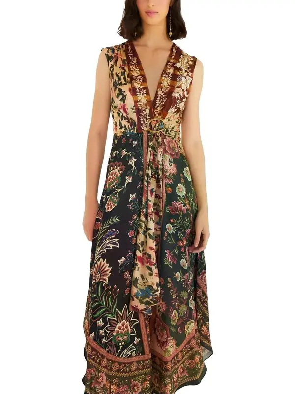 Farm Rio Floral Print Belted Maxi Dress - Black