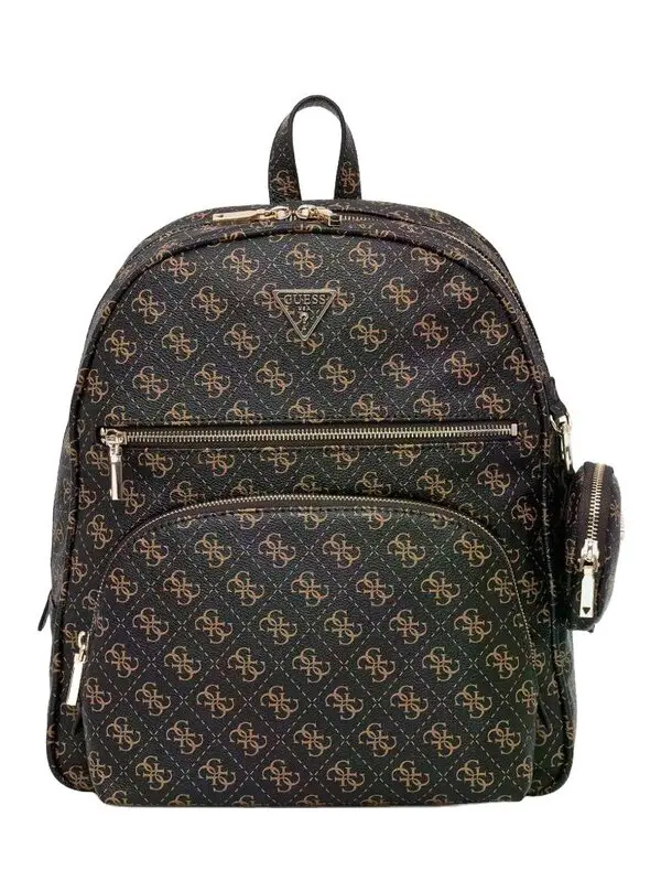 Guess Monogram Backpack With Zip Pocket - Brown
