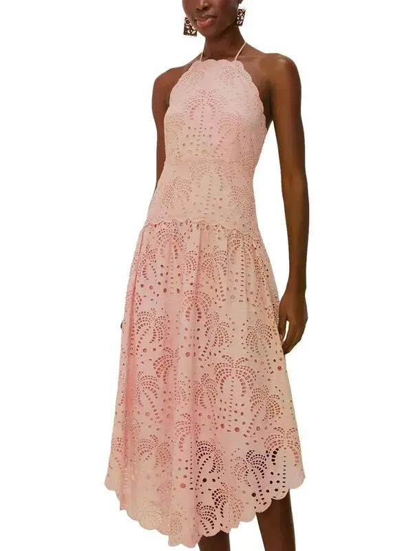 Farm Rio Eyelet Halterneck Midi Dress - Pink
