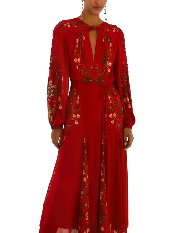 Farm Rio Floral-embroidered Maxi Dress - Red