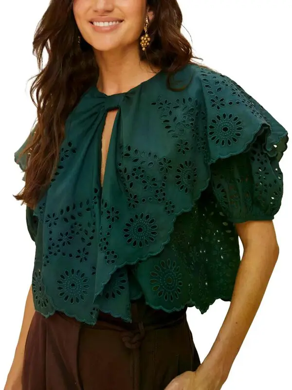 Farm Rio Cut-out Ruffled Blouse - Green