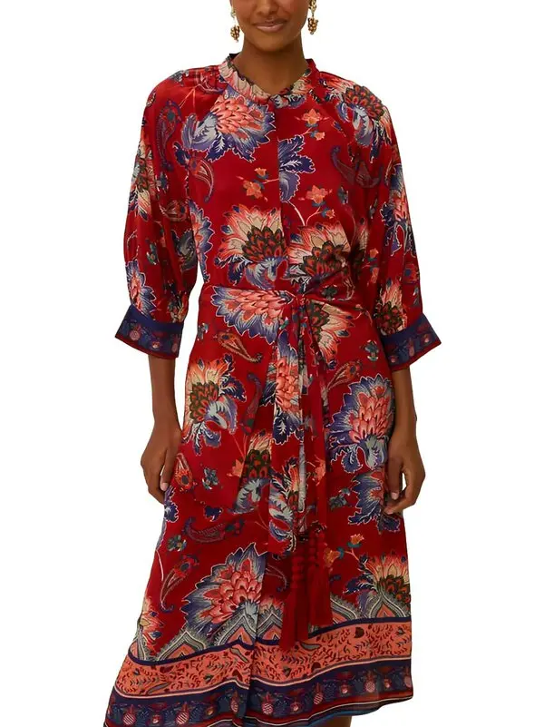 Farm Rio Tie-waist Floral Midi Dress - Red