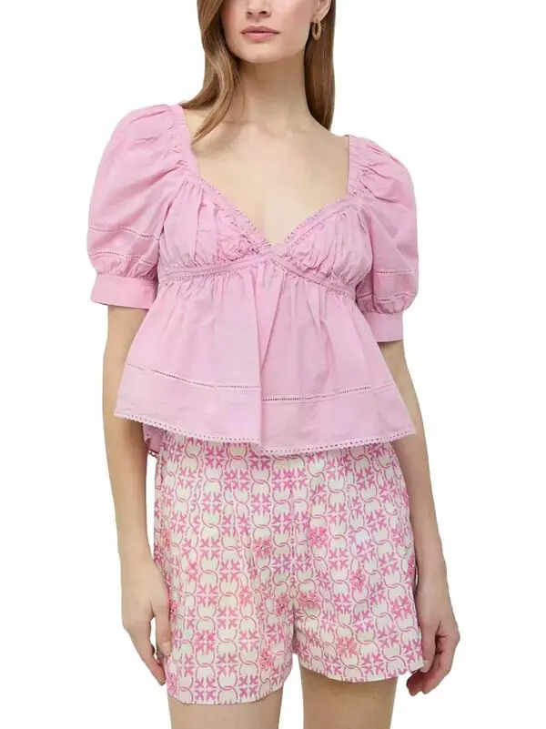 Pinko Eyelet Puff-sleeve Top - Pink