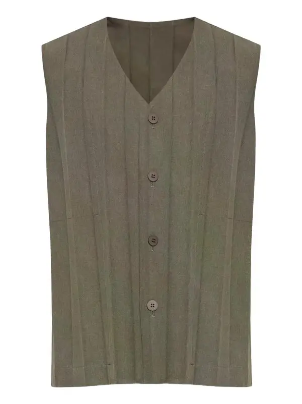 Issey Miyake Button Pleated Vest - Green