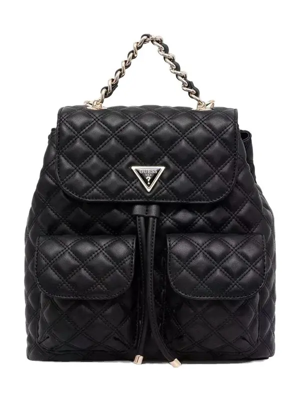 Guess Quilted Backpack With Chain Detail - Black