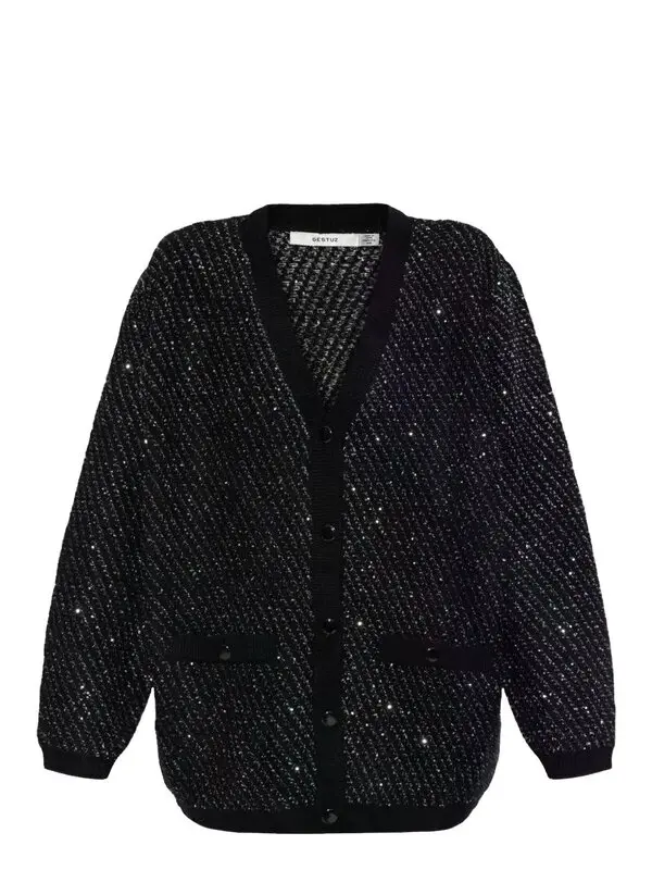 GESTUZ Button Pocket Cardigan - Black