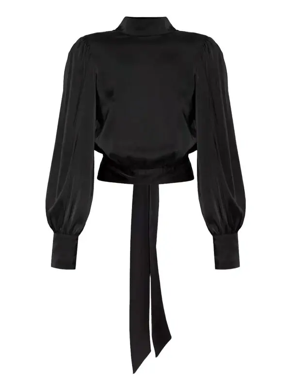 GESTUZ Tie-detail Long-sleeve Top - Black