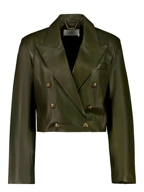 Zimmermann Double-breasted Leather Blazer - Green
