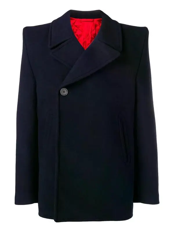 Balenciaga Squared Shoulder Short Pea Coat - Blue