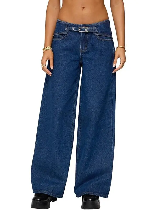 EDIKTED Edie Belted Low-rise Jeans - Blue
