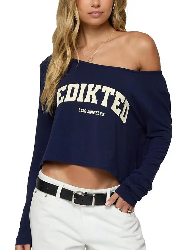 EDIKTED Off Shoulder Top - Navy-and-cream