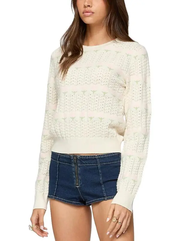 EDIKTED Emerie Flower Textured Knit Sweater - Cream