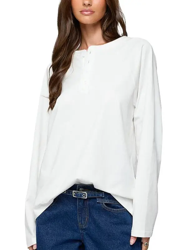EDIKTED Oversized Henley Top - White