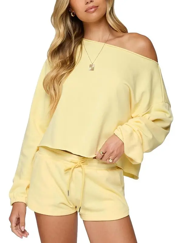 EDIKTED Kordelia Off Shoulder Sweatshirt - Yellow