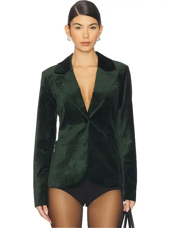 Good American Velvet Sculpted Blazer - Pine Green003
