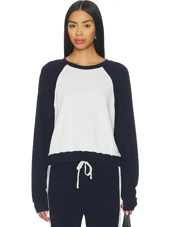 Michael Lauren Siri Colorblock Raglan Pullover Top - Milk & Navy