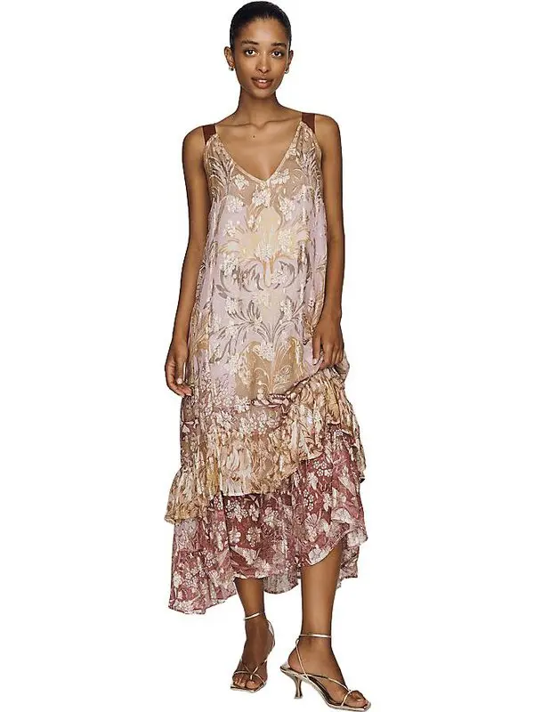 Anthropologie Tie-back Ruffle-hem Midi Dress - Pink Pattern