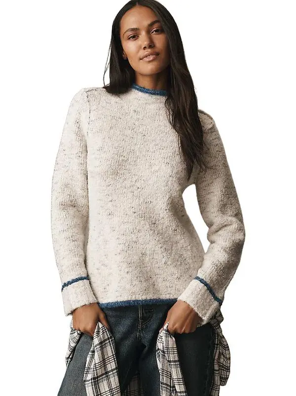 PILCRO Bird Patterned Mock Neck Sweater - Ivory