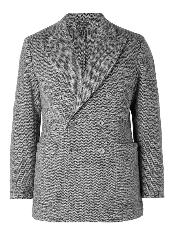 DRAKE'S Games Double-breasted Herringbone Blazer - Gray