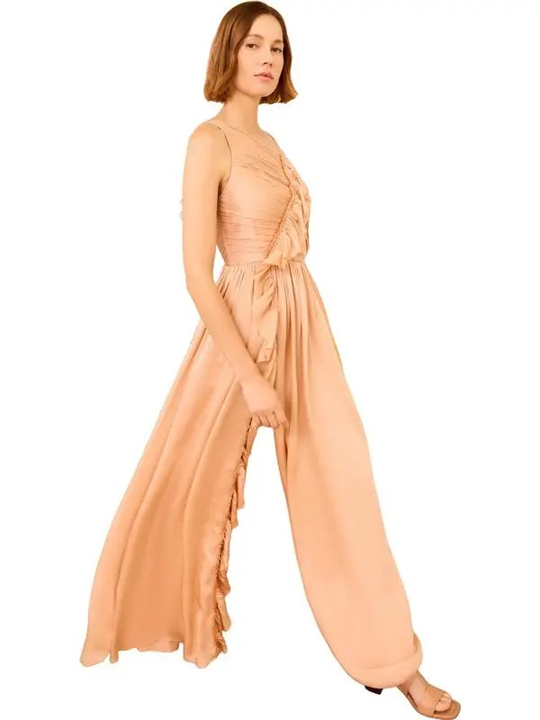 Ulla Johnson Aisha Pleated Asymmetrical Gown - Sand