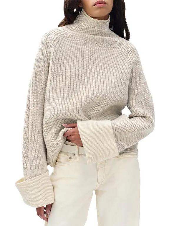 Rag & Bone Ilaria Contrast Turtleneck Wool Sweater - Oat