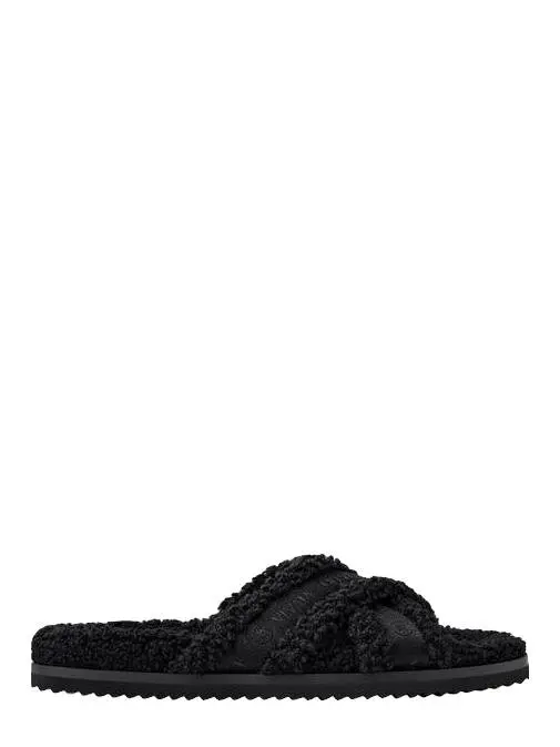 Vivaia Faux Fur Criss-cross Slippers - Black