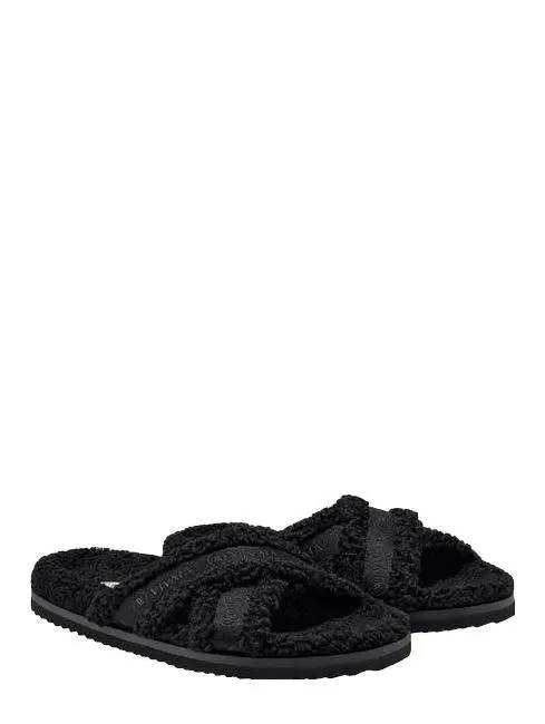 Vivaia Faux Fur Criss-cross Slippers - Black