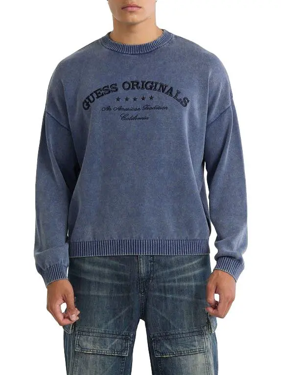 GUESS ORIGINALS Originals Logo Boxy Organic Cotton Sweater - Blue
