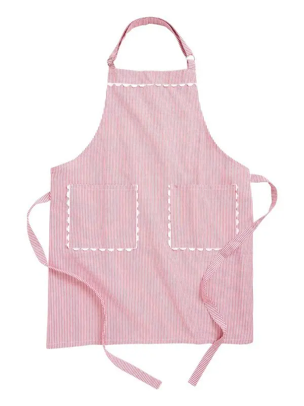 WEEZIE Rickrack Trim Stripe Apron - Red Stripe