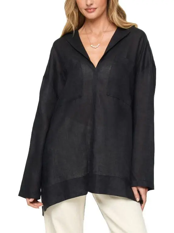 L*Space Oasis Linen Cover-up Tunic - Black