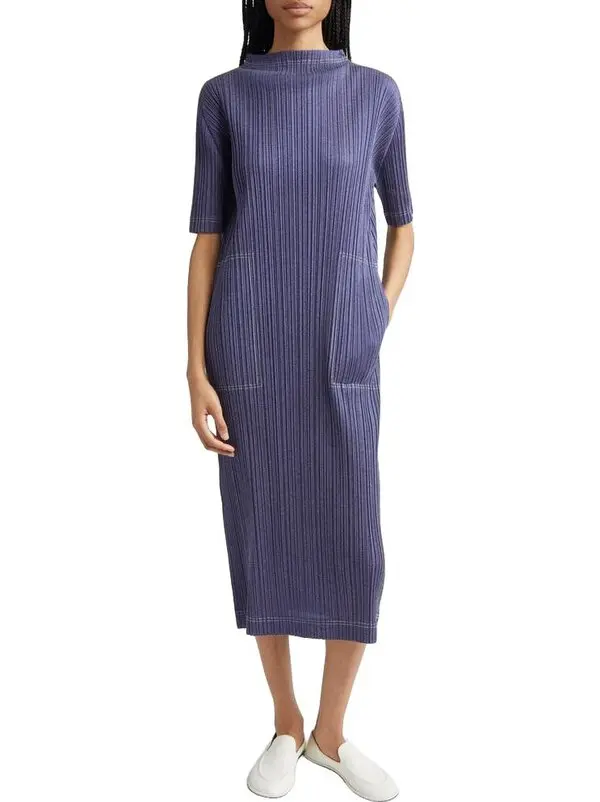 Issey Miyake Trompe L'oeil Pleated Midi Dress - Blue