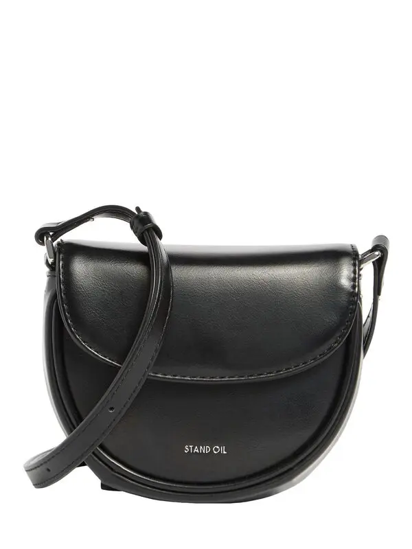 STAND OIL Faux Leather Crescent Crossbody Bag - Black