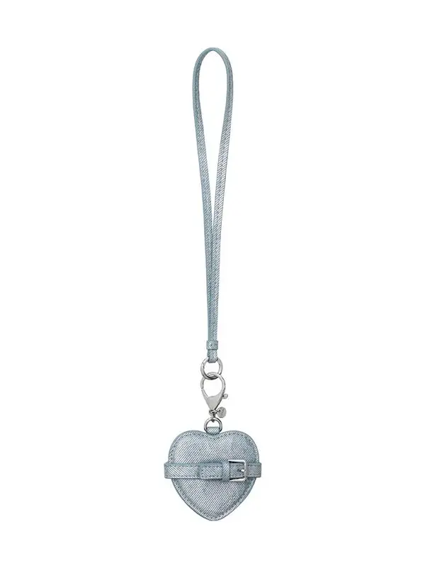 STAND OIL Belted Heart Mirror Bag Charm - Silver Denim